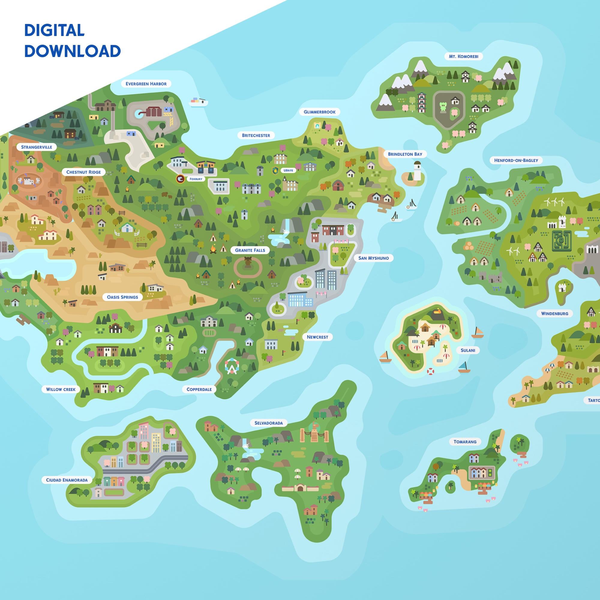 Digital Download: the Sims 4 Unofficial World Map Poster | Strangestsea - Etsy