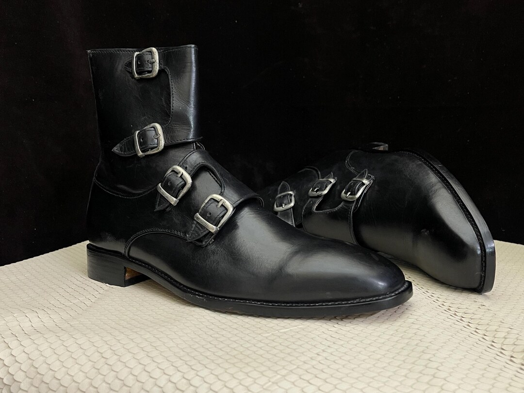 Handmade Quad Buckle Boots for Men Premium Cowhide Leather Ankle Boots ...