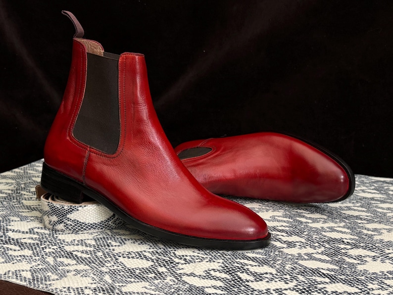 Handmade Red Chelsea Boots for Men in Cowhide Leather - Goodyear Welted ...
