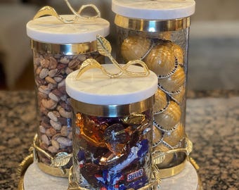 Gold Canister Set for Kitchen Storage Jar Set of 3 - Etsy