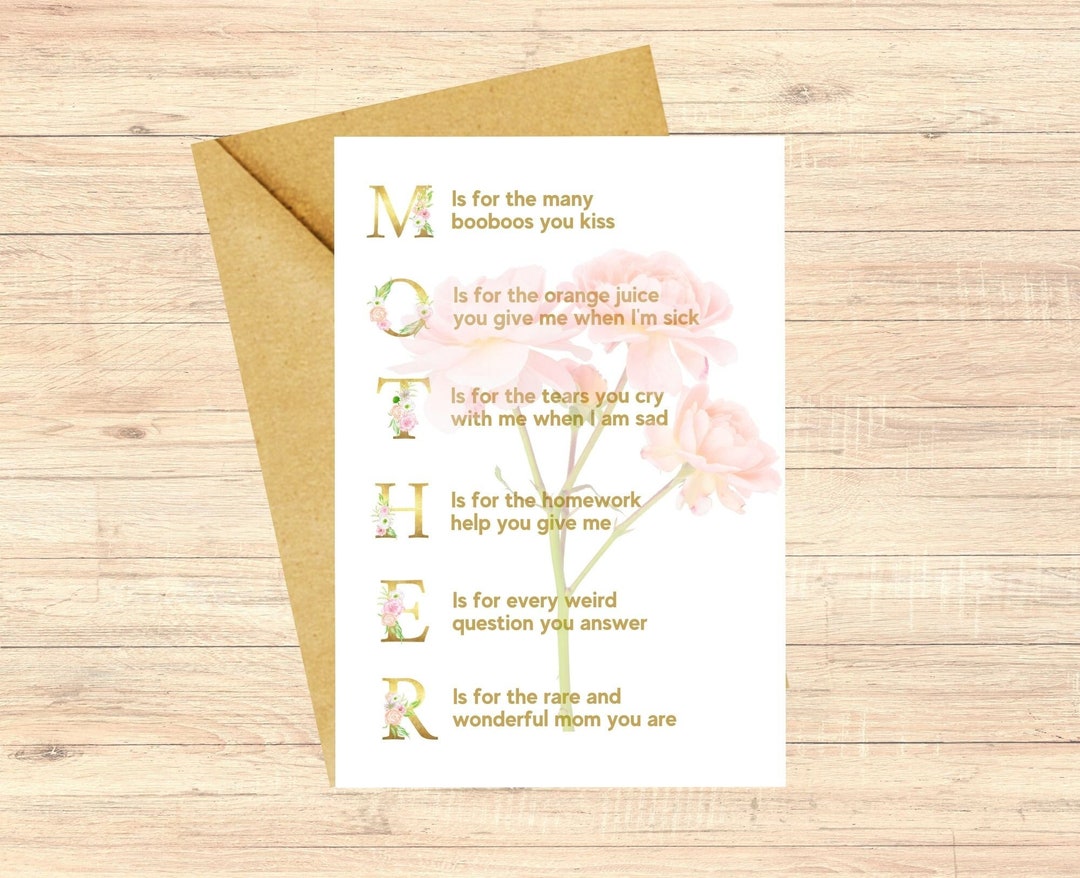 Mother's Day Card, Sentimental Mom Card, Vintage Style Flower Greeting ...