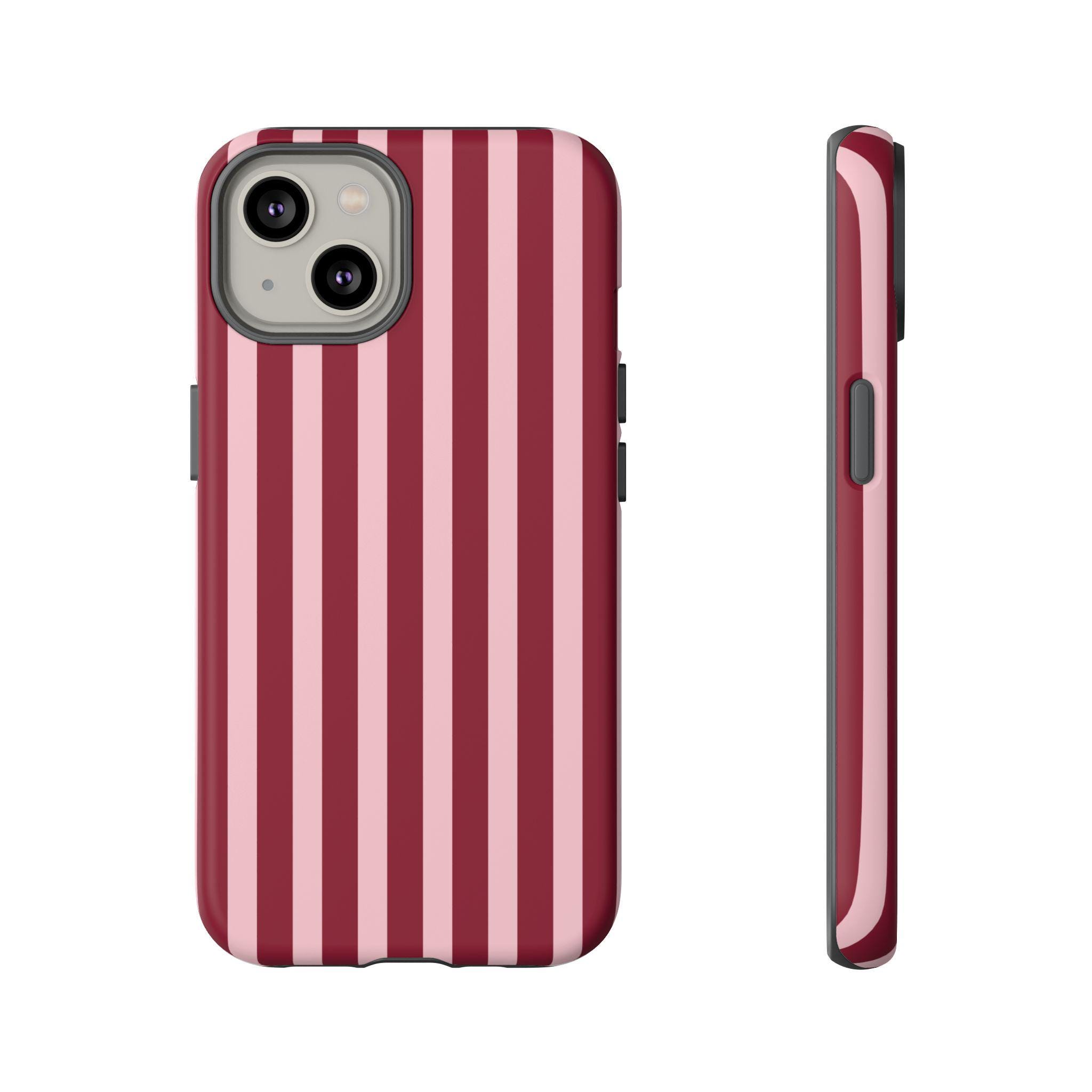 Striped Red and Pink Phone Case for iPhone 16 15 14 13 12 11 X 8 & Pro ...
