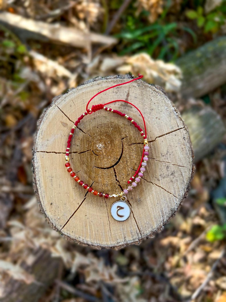 Dainty Arabic Initial Beaded Bracelet: Personalized Enamel Charm - Etsy
