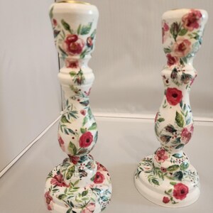 Wooden Flowered Candlesticks - Etsy