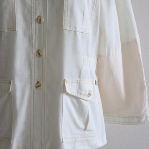 White Chore Utility Jacket Work Jacket Cotton Safari Jacket Long Sleeve ...