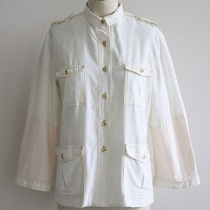White Chore Utility Jacket Work Jacket Cotton Safari Jacket Long Sleeve ...