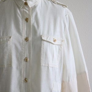 White Chore Utility Jacket Work Jacket Cotton Safari Jacket Long Sleeve ...