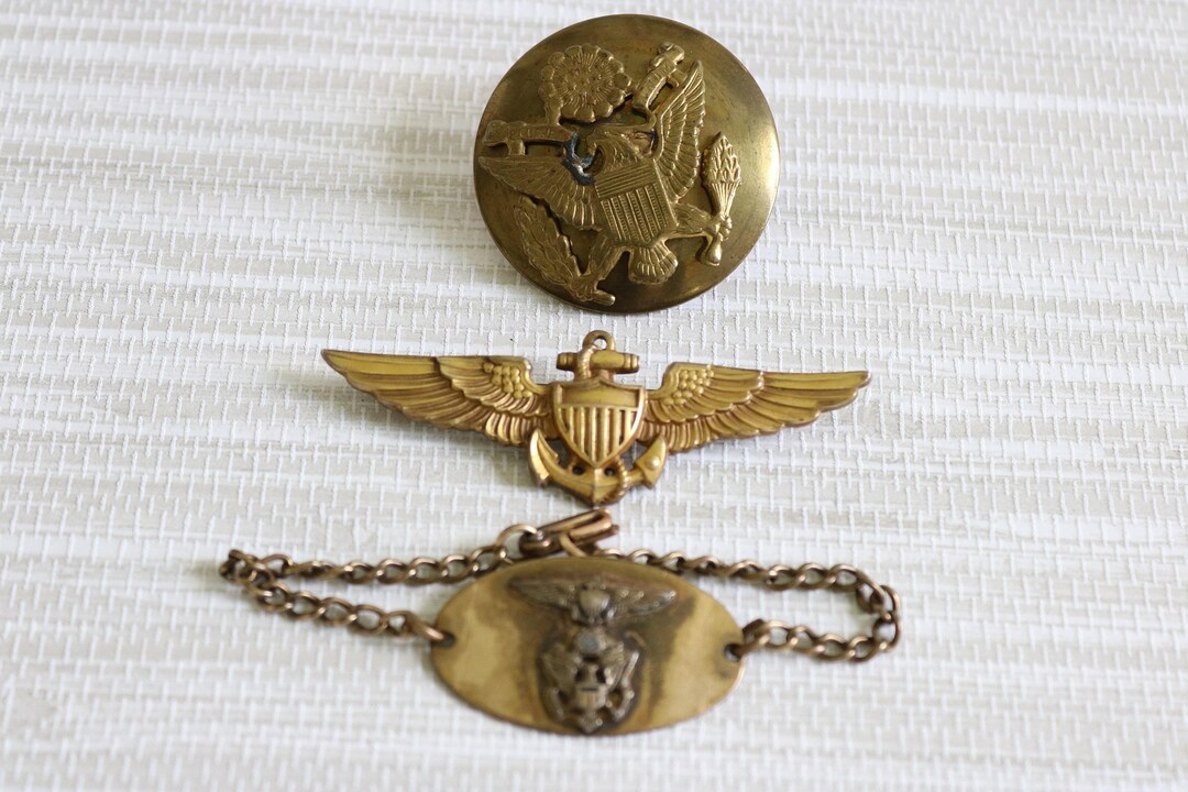 Ww2 Us Navy Usn Large Shield Naval Aviator Pilot Wings Pin Badge ...