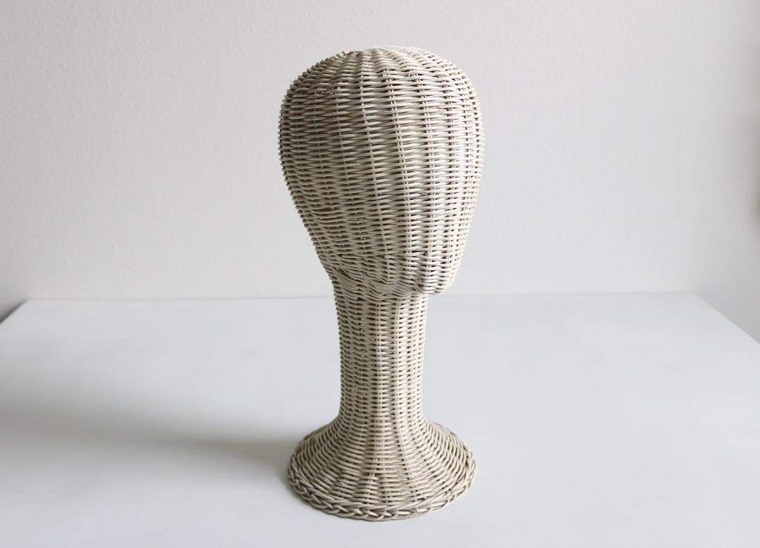 Vintage Wicker Head Display Mannequin: Cottagecore Hat & Scarf Holder ...