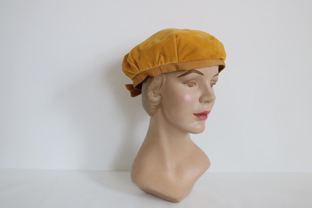 Vintage Mustard Yellow Velvet 1960s Beret Tami Hat Vintage Hat Women's ...