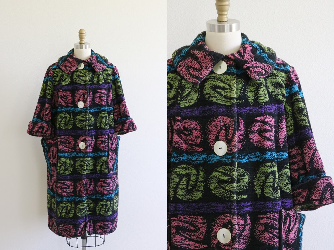 Terry Cloth Robe Duster Coat House Coat Vintage 1960s MOD Pattern Swing ...