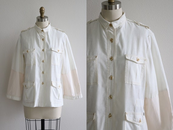 White Chore Utility Jacket Work Jacket Cotton Safari … - Gem