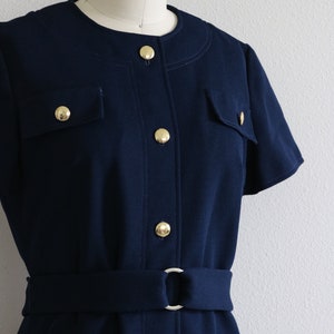 Navy Blue Dress Gold Buttons Nautical Sheath Shift Shirtdress Short ...