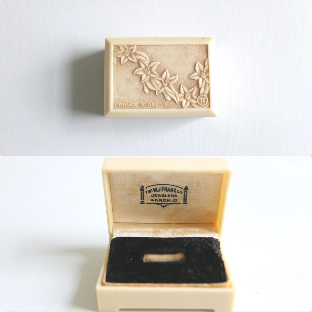 Vintage Celluloid Ring Box Presentation Footed Orange Blossom ...