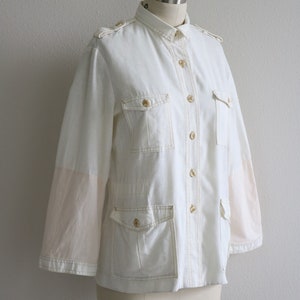 White Chore Utility Jacket Work Jacket Cotton Safari Jacket Long Sleeve ...