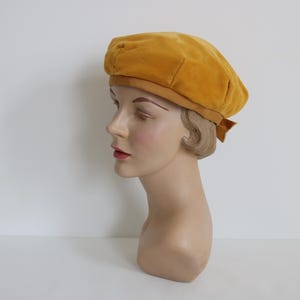 Vintage Mustard Yellow Velvet 1960s Beret Tami Hat Vintage Hat Women's ...
