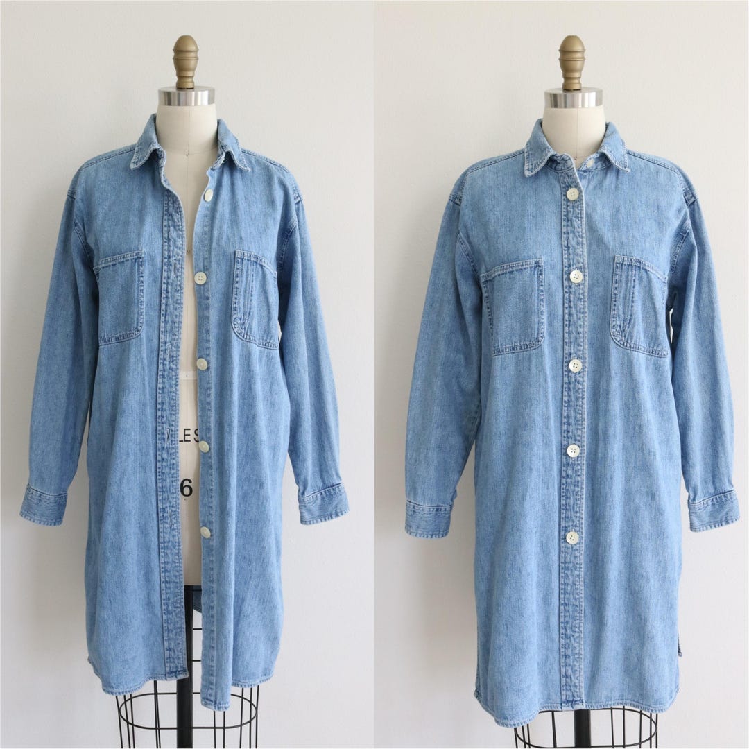 Vintage Light Wash Denim Long Duster Coat Jacket With Pockets Soft ...