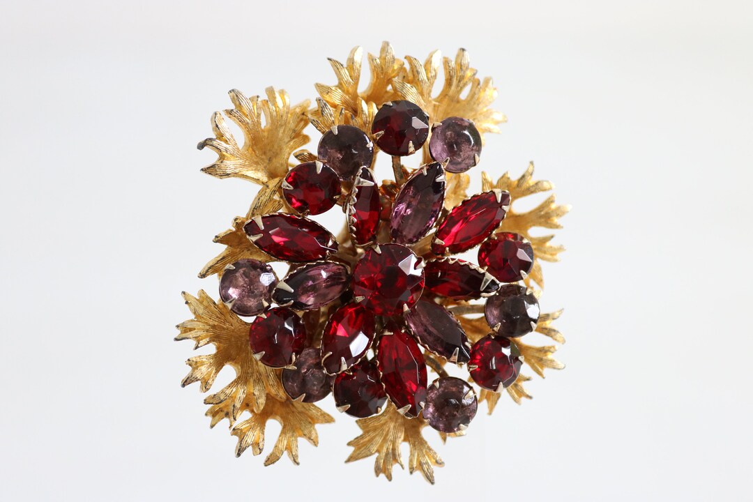 Roger Van S. Signed Red Ruby Brooch Pin Vintage Statement Large Costume ...