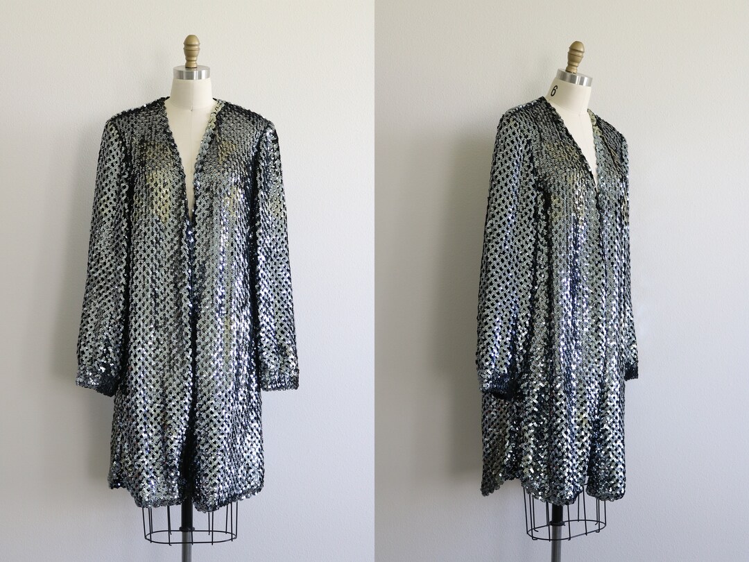 Black Sequin Jacket Blazer Duster Coat Evening Wear Vintage 1980s - Etsy
