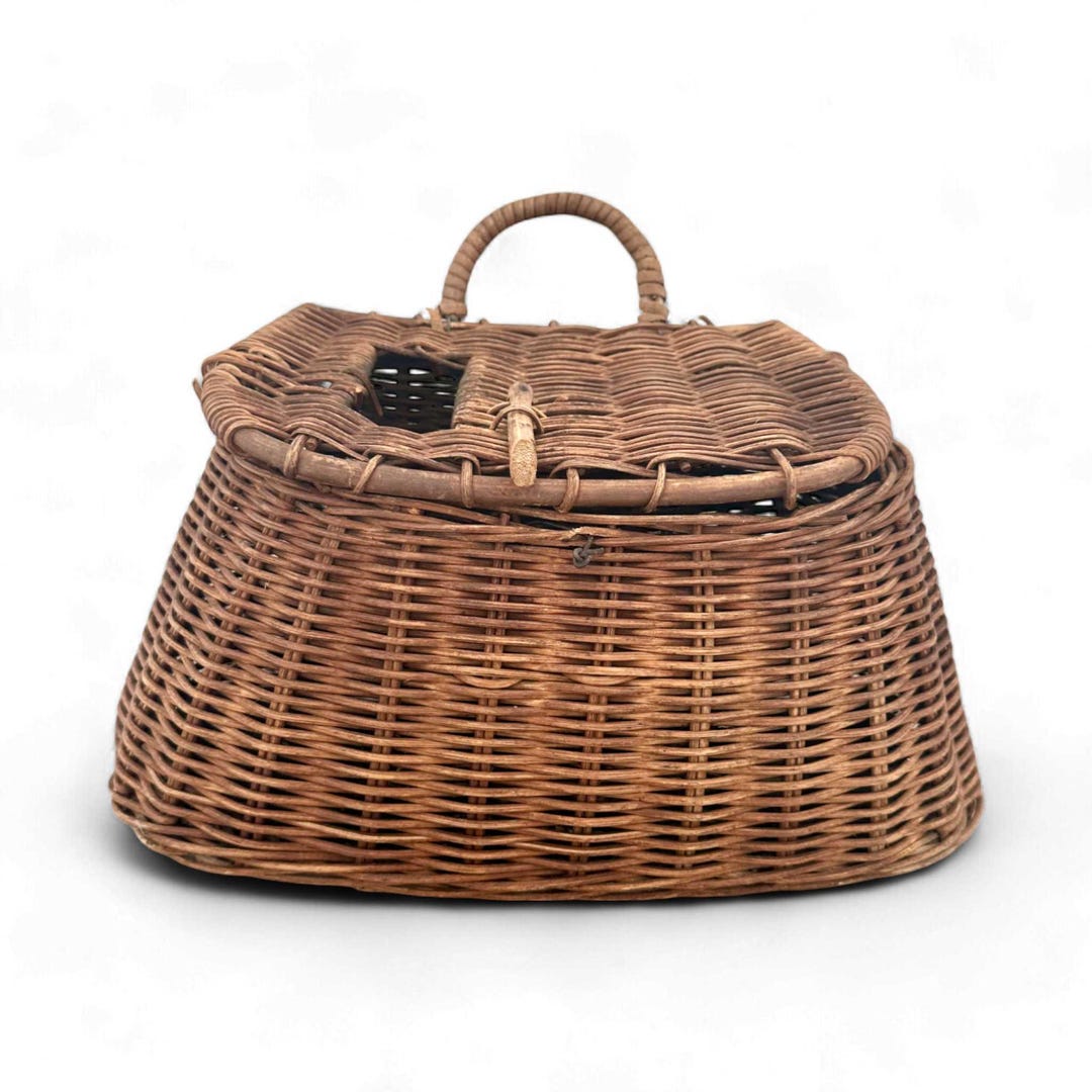 Antique Fishing Creel With Wicker Handle - Etsy
