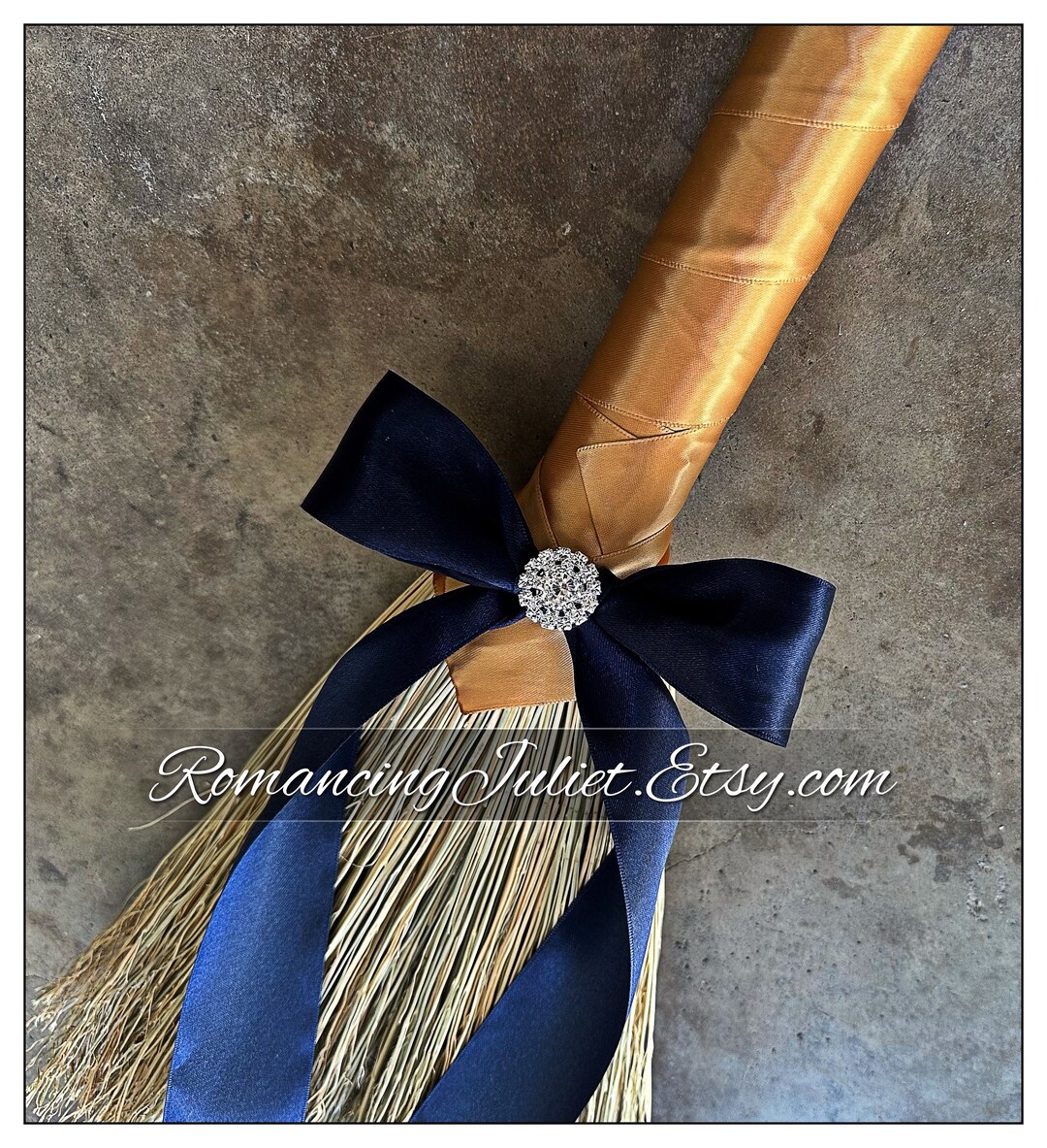 Classic Jump Broom Made .. You Choose the Colors ..shown in Gold/navy ...