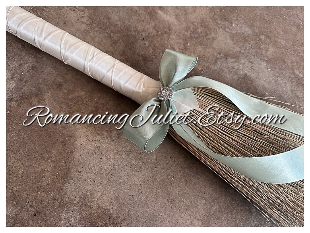 Classic Jump Broom Made .. You Choose the Colors ..shown in Ivory/sage ...