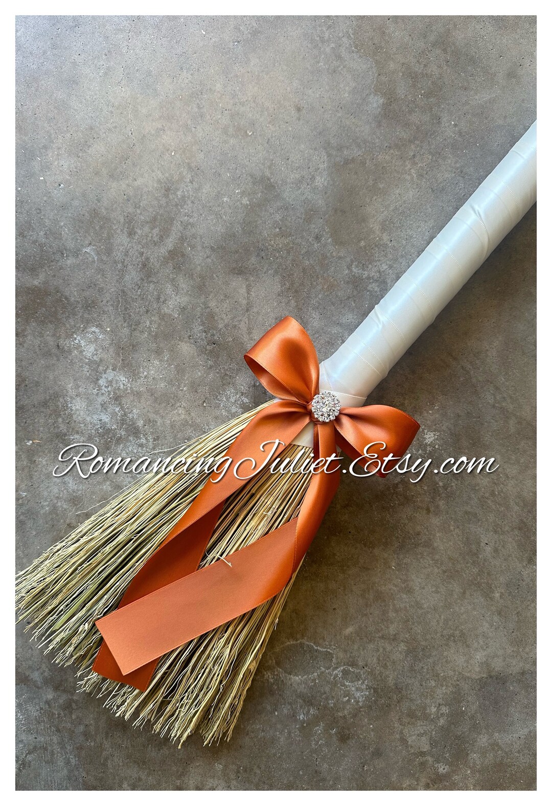 Classic Jump Broom .. You Choose the Colors ..shown in Ivory/burnt ...