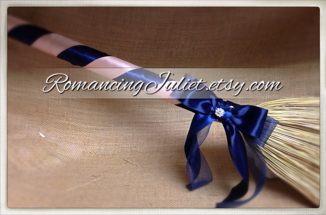 Classic Jump Broom With Rhinestone Accent ..shown in Navy Blue/pale ...