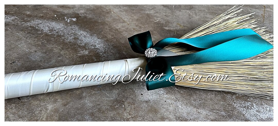 Classic Jump Broom Made .. You Choose the Colors ..shown in Ivory/green ...