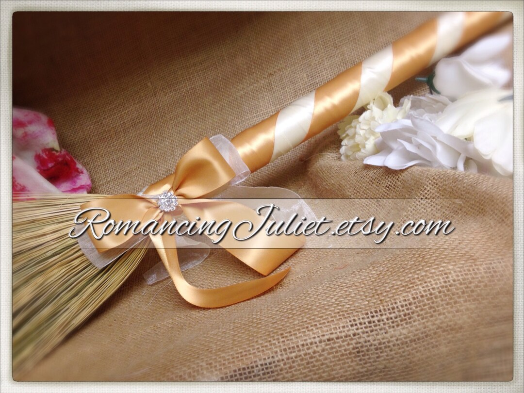 Classic Jump Broom With Rhinestone Accent ..shown in Gold/ivory READ ...
