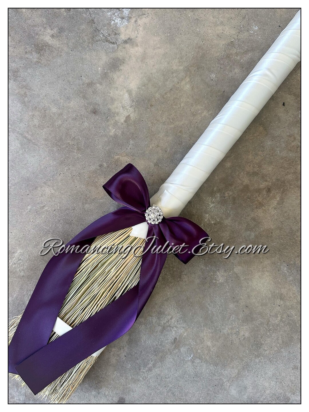 Classic Jump Broom Made .. You Choose the Colors ..shown in Ivory/plum ...