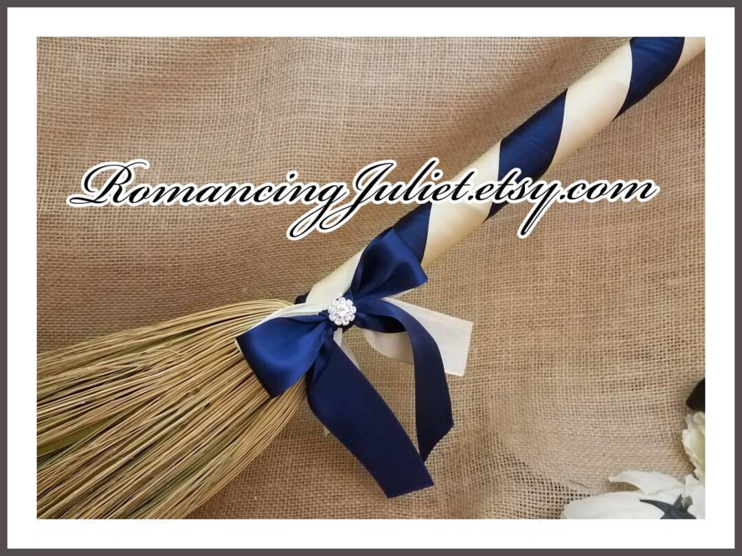 Classic Jump Broom With Rhinestone Accent ..shown in Navy Blue ...