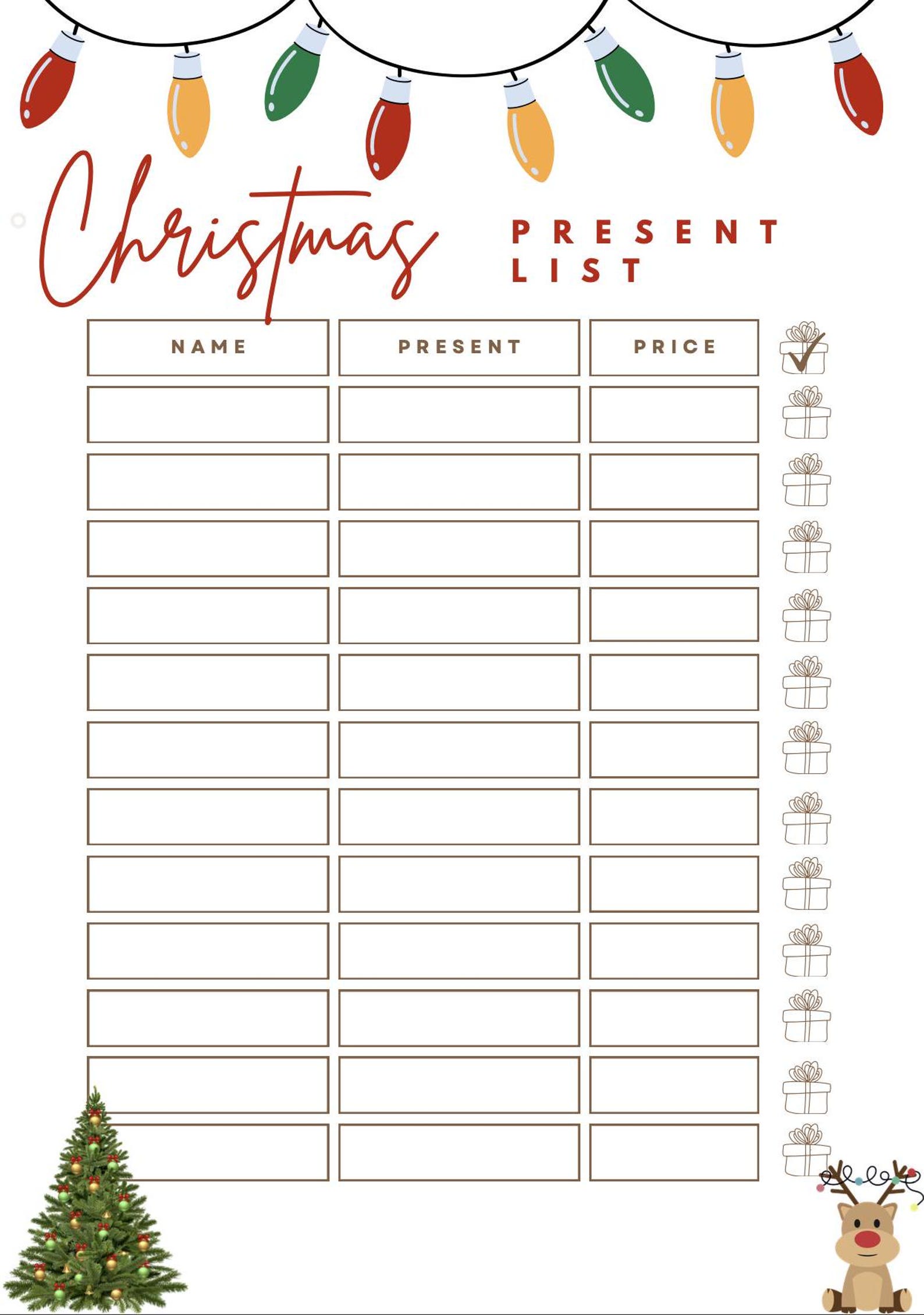Christmas Present List - Instant Download - Etsy