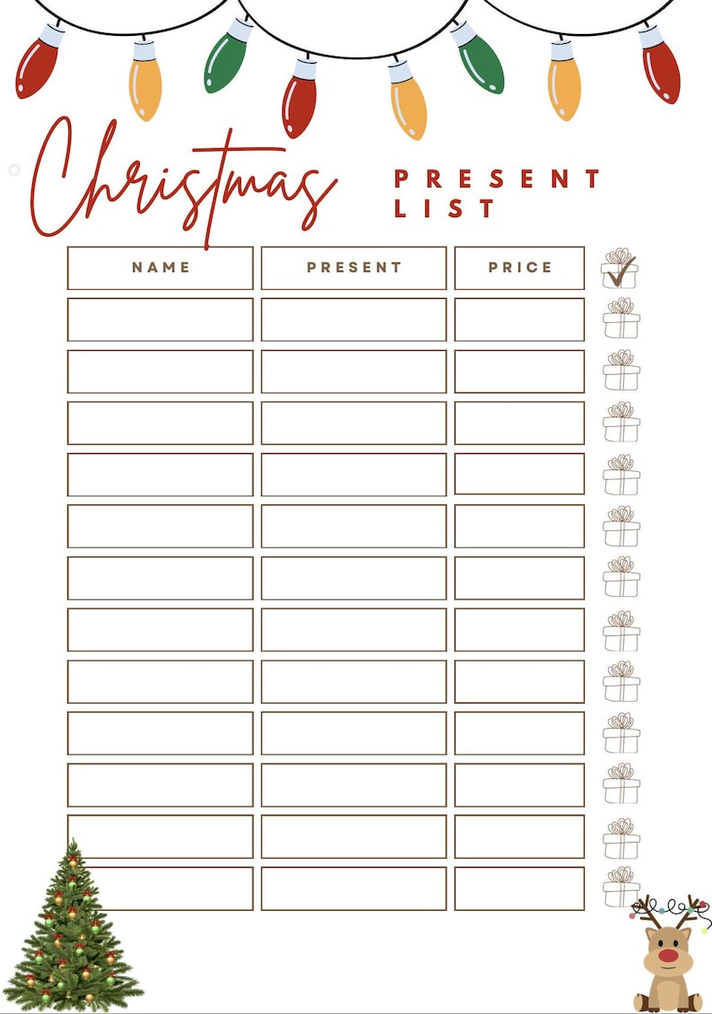 Christmas Present List - Instant Download - Etsy