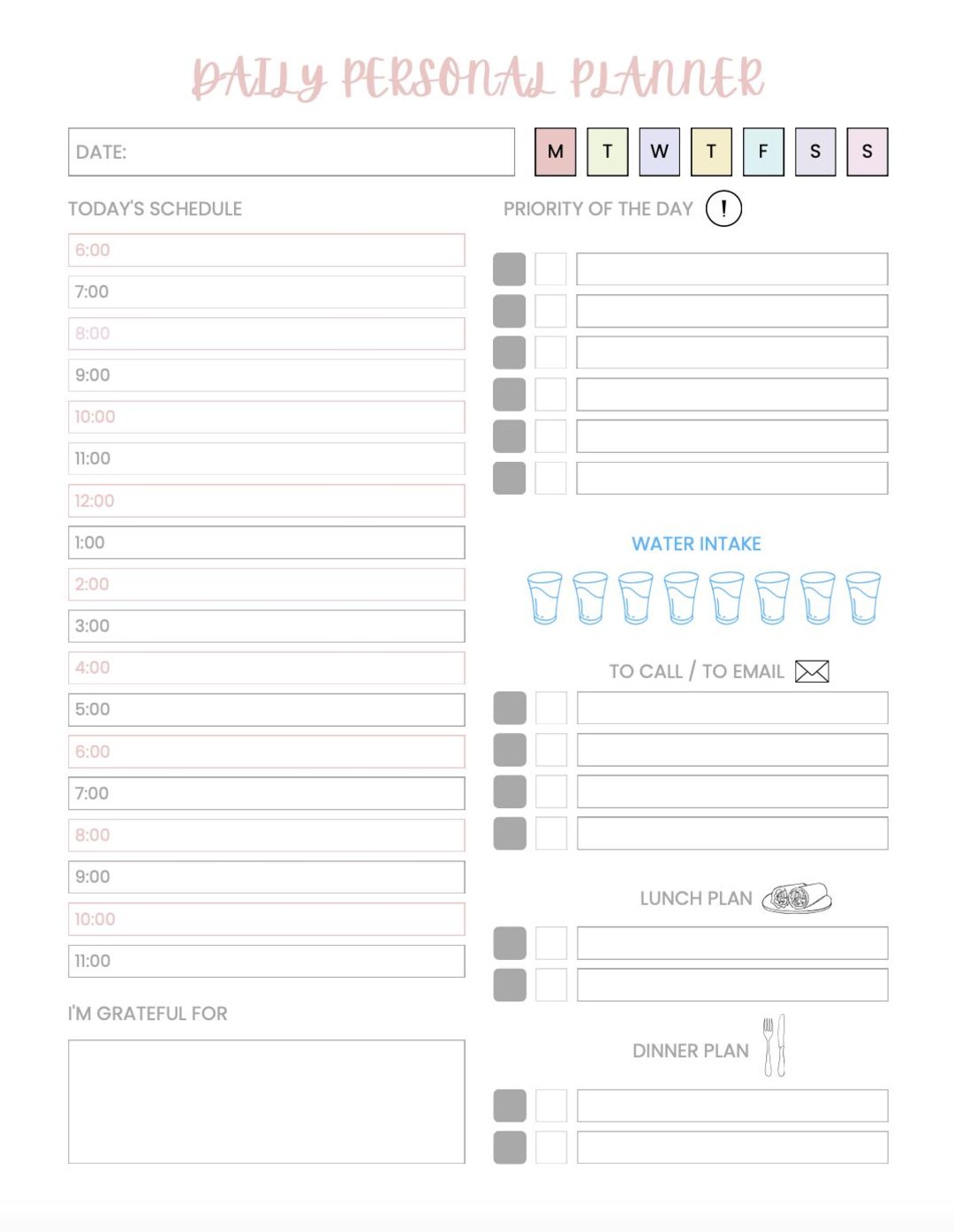 Personal Daily Planner - Instant Download - Etsy UK