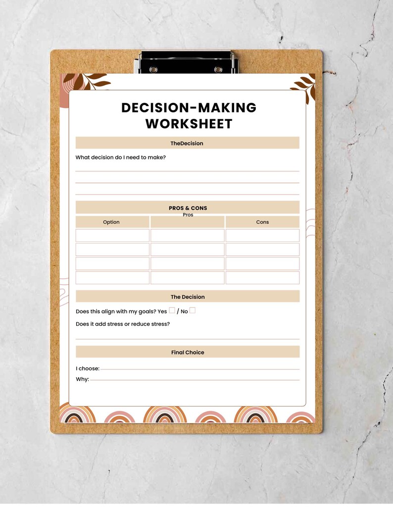 ADHD Decision Making Worksheet - Etsy