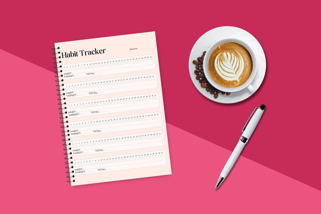 Pink Minimalist Monthly Habit Tracker Planner Daily Planner schedule ...