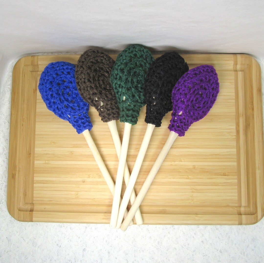 Crocheted Nylon Pot Scrubber on Wooden Spoon: Eco-friendly Dish ...