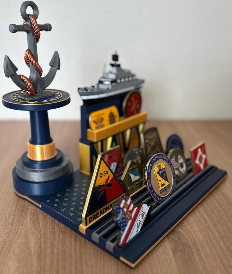 3D Printed Naval Ship Challenge Coin Display: Military Gift, Holds 35 ...
