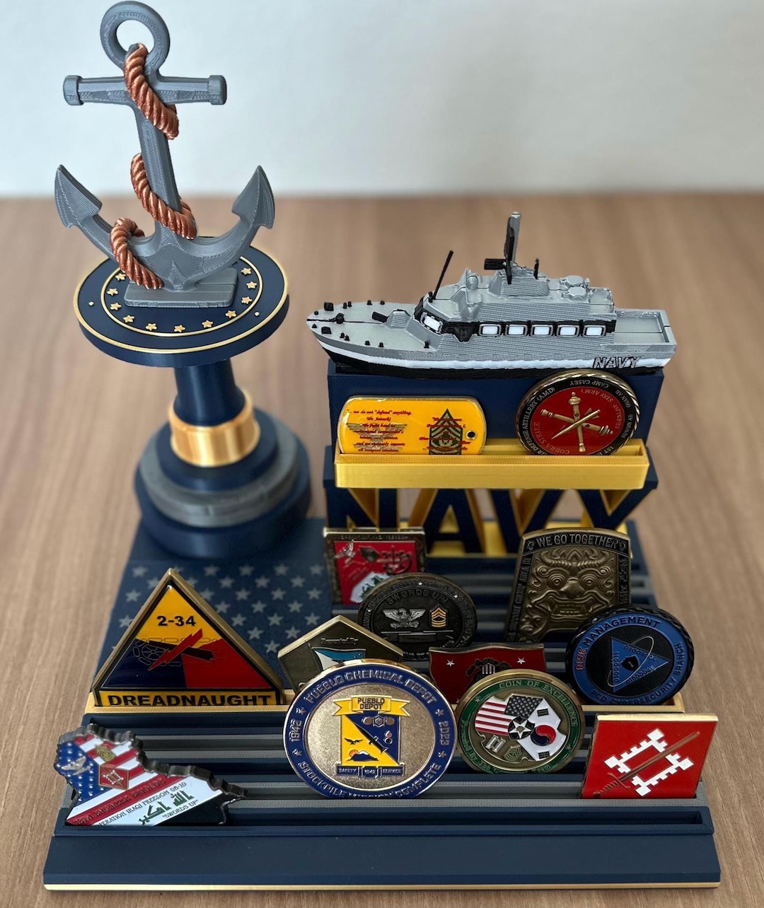 3D Printed Naval Ship Challenge Coin Display: Military Gift, Holds 35 ...