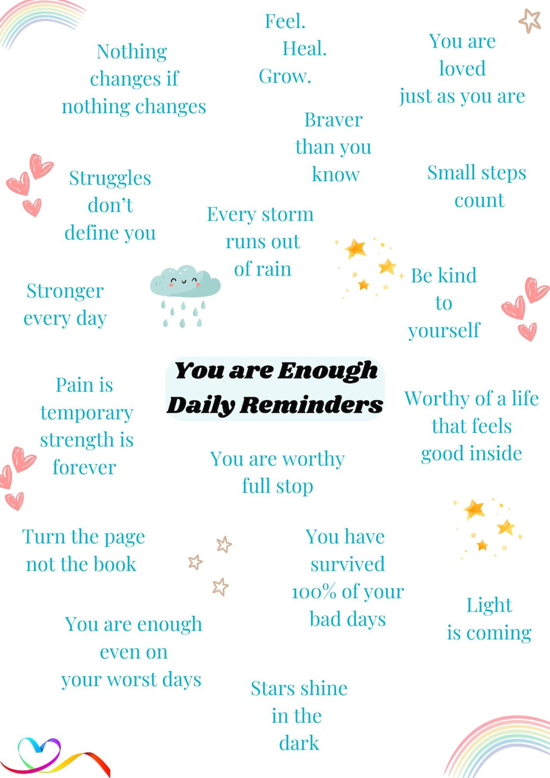 Daily Reminder Print | Therapy Wall Art | Positive Affirmations ...