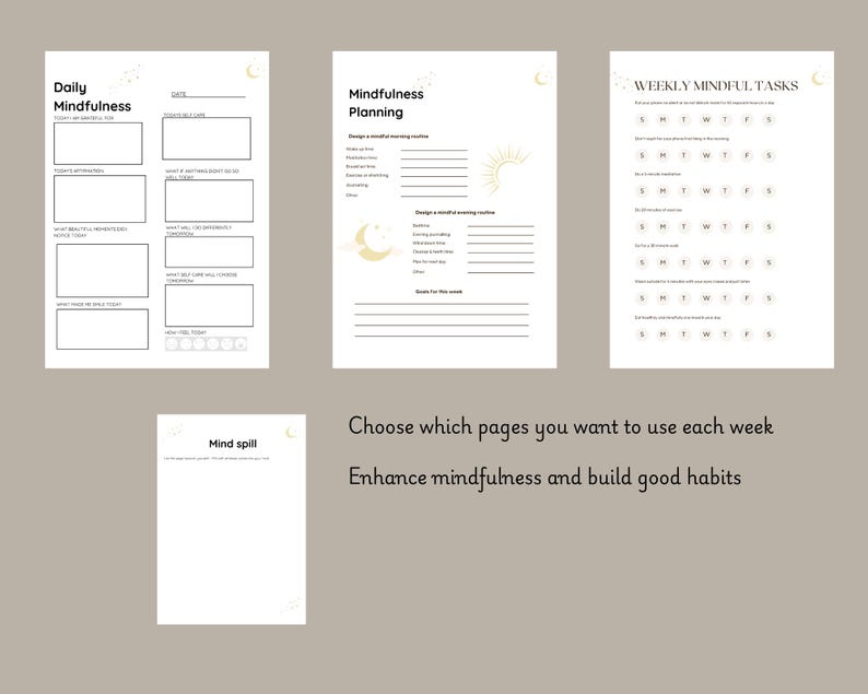 Daily Mindfulness Journal Printable Template, Thankfulness, Gratitude ...