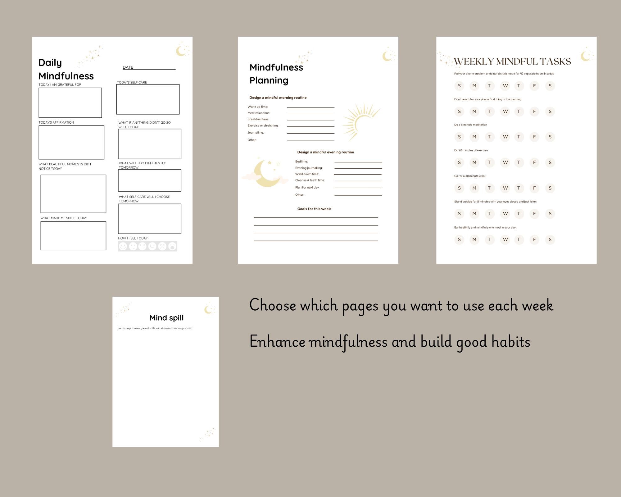 Daily Mindfulness Journal Printable Template, Thankfulness, Gratitude ...