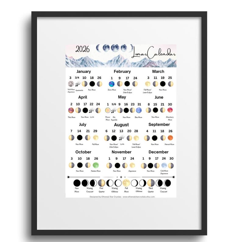 2026 White Moon Calendar | Lunar Phases, Eclipses & Meteor Showers ...