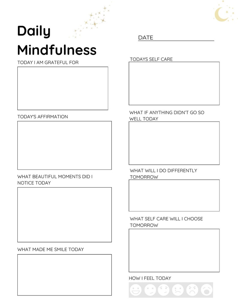 Daily Mindfulness Journal Printable Template, Thankfulness, Gratitude ...