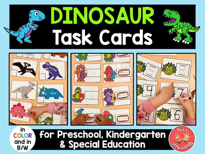 Dinosaur Task Cards Printable: Preschool, Kindergarten, Special ...