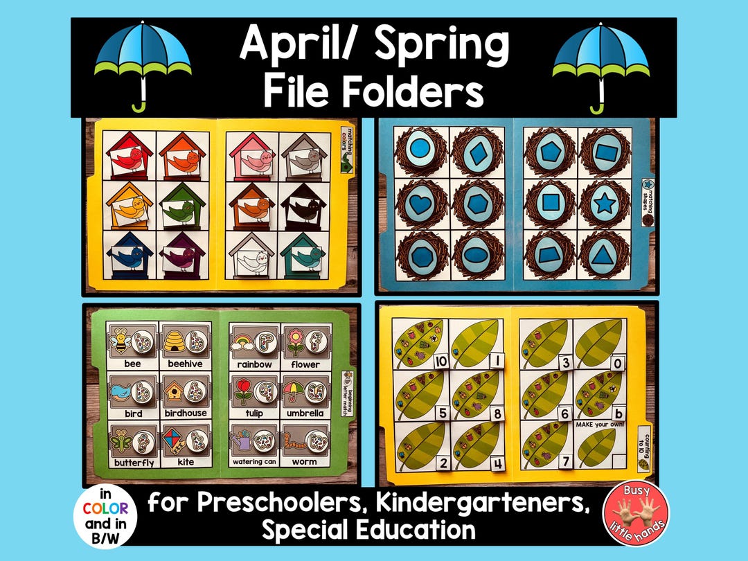 Spring April File Folder Games: Preschool Learning Activities (physical ...