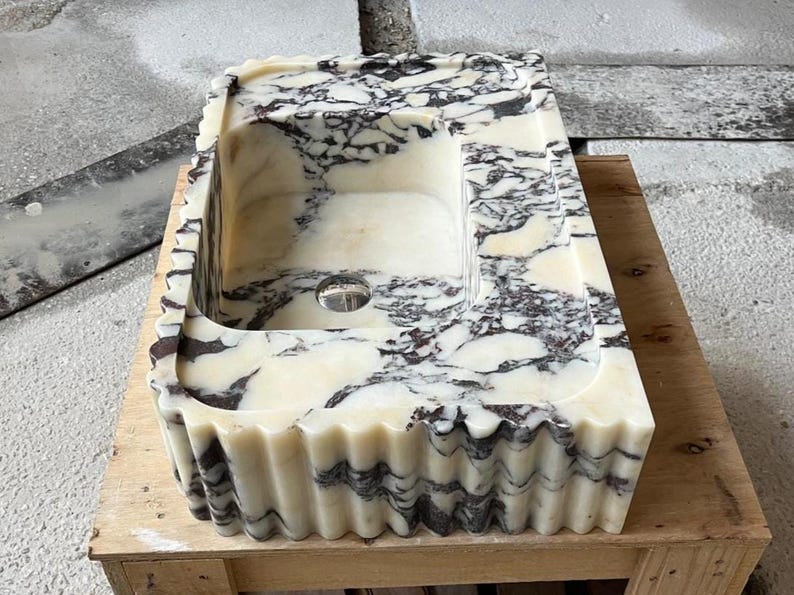 Calacatta Viola Marble Wall Mounted Sink | Handmade Custom Bathroom ...