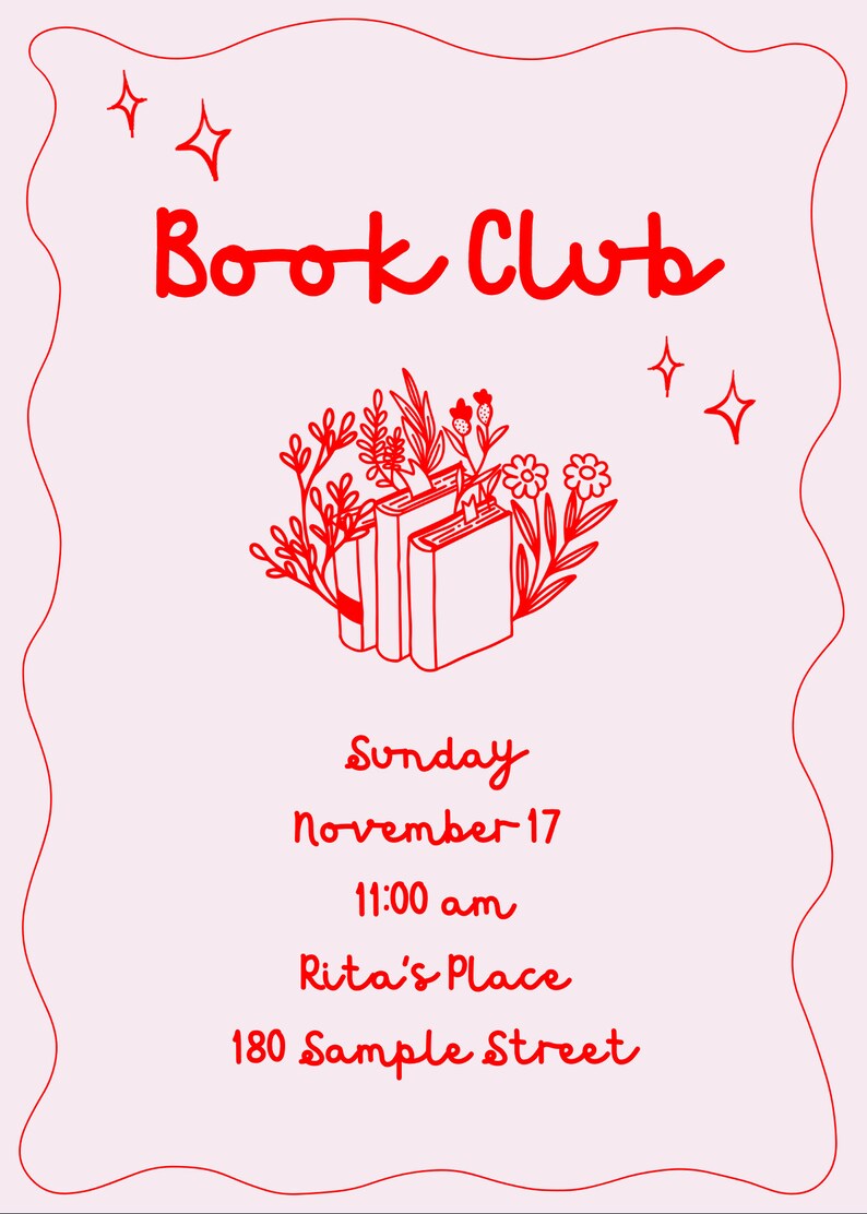 Editable Printable Book Club Meeting Party Invitation Digital Template ...