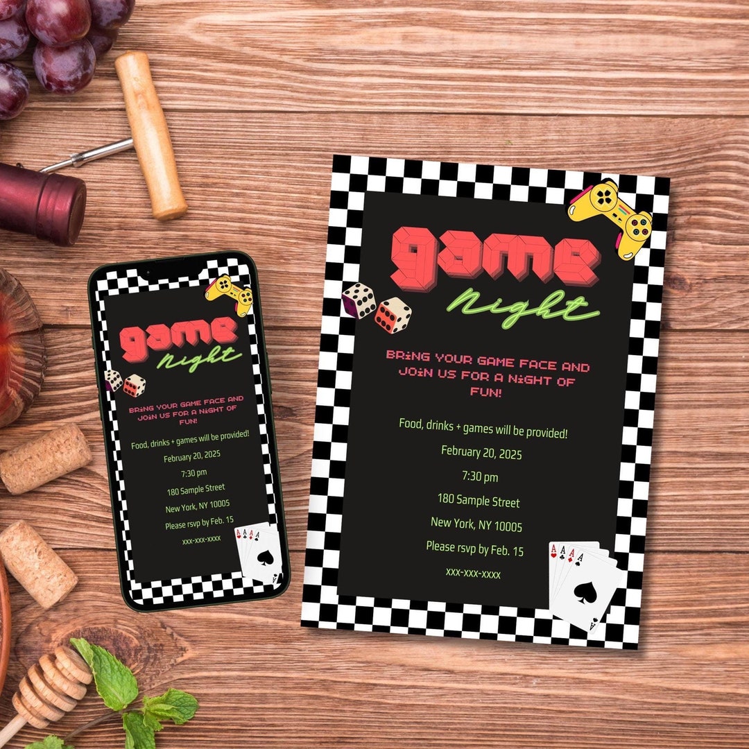 Editable Printable Retro Game Night Digital Invitation Template Classic ...